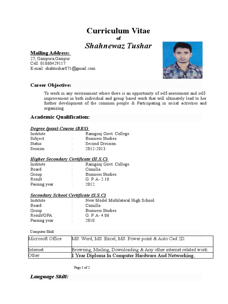 Shahnewaz Tushar: Curriculum Vitae | PDF | Behavior Modification | Learning