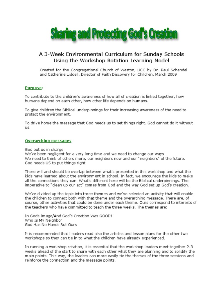 Environmental Curriculum - Sharing and Protecting God's Creation | PDF ...
