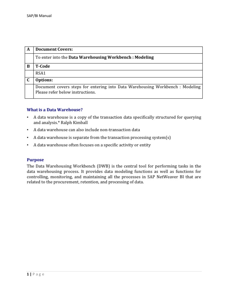 SAP BI Data Warehousing Workbench Modeling | PDF