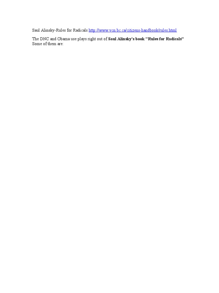 Alinsky's Rules for Radicals Explained | PDF