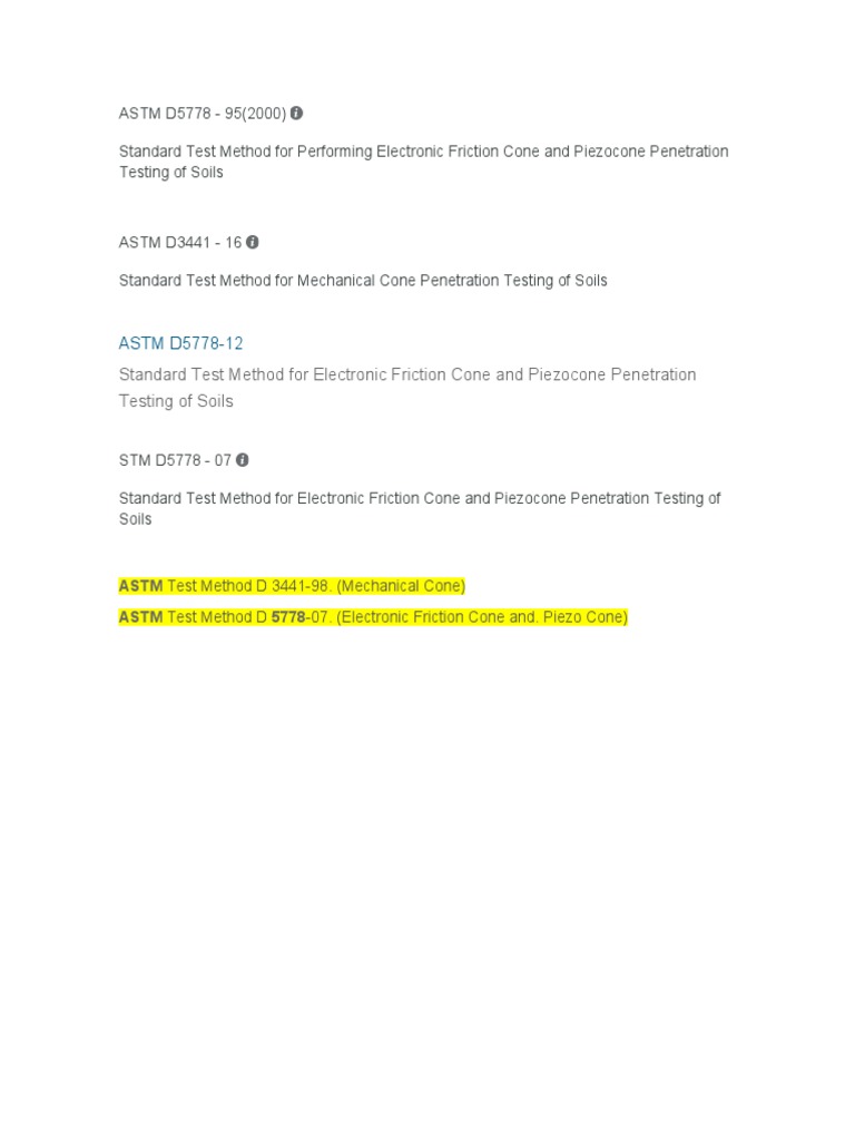 ASTM D5778 Cone Penetration Testing Standards | PDF | Science ...