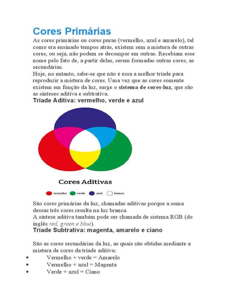 As cores primárias e a classificação das cores de acordo com os ...