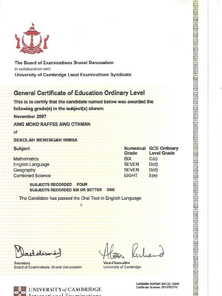 Certificate of Education Ordinary Level 2007 PDF | PDF