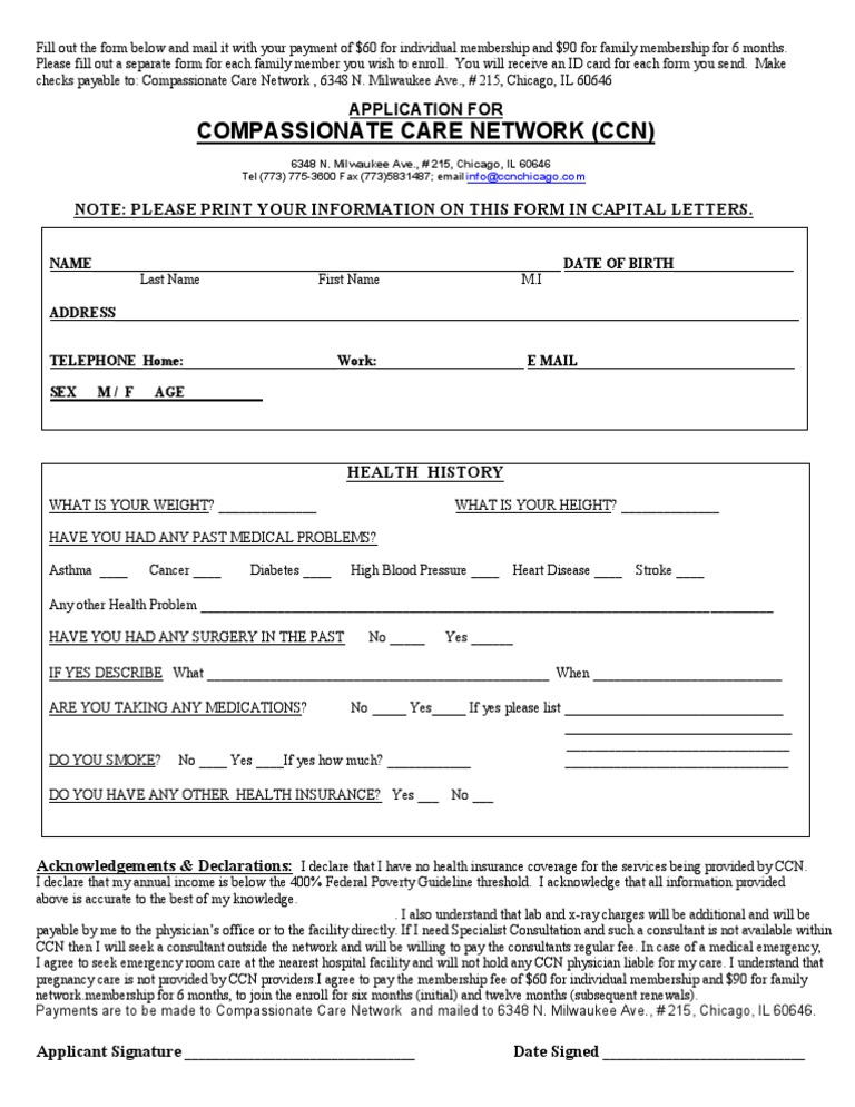 Compassionate Care Network (CCN) : Application For | PDF | Emergency ...