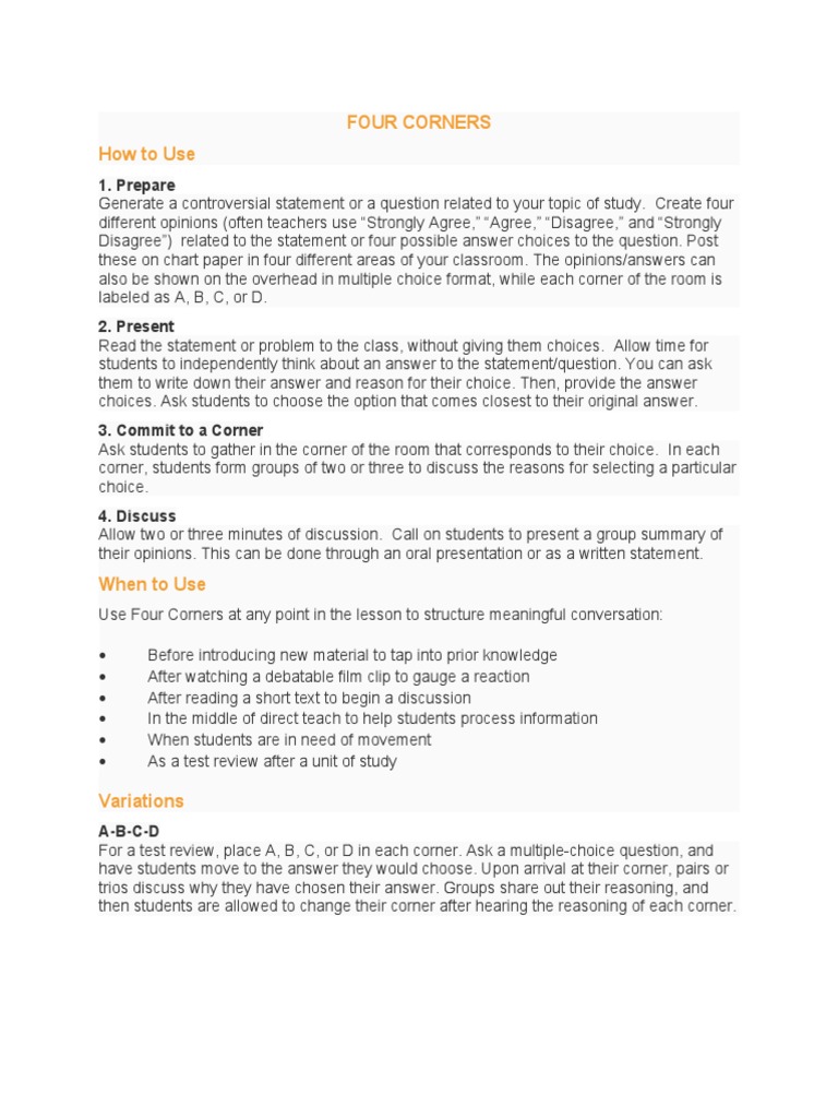 Four Corners Template Sec | PDF | Multiple Choice | Question