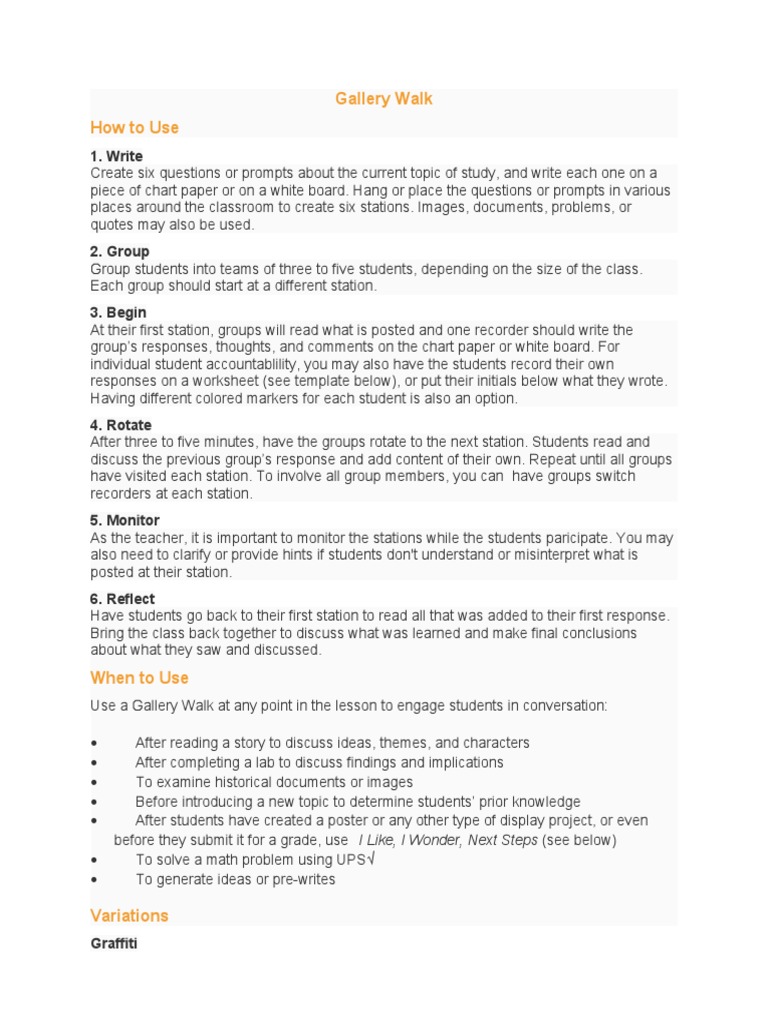 Gallery Walk Classroom Activity Guide | PDF | Poster | Classroom