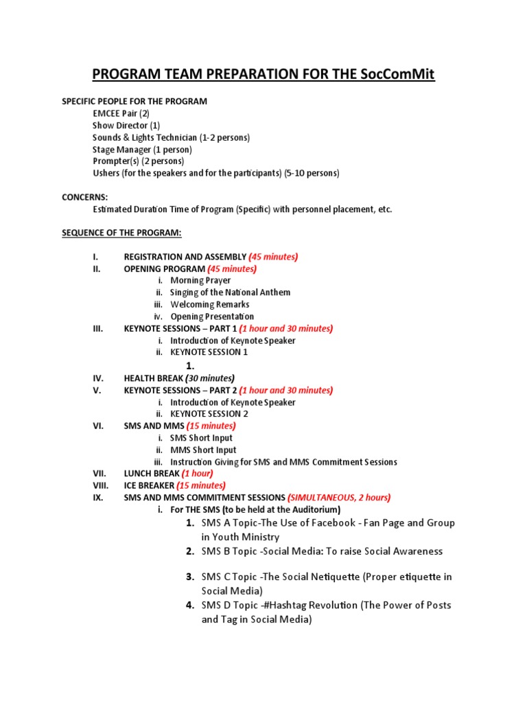 PROGRAM TEAM PREPARATION FOR SocComMit | PDF | Communication