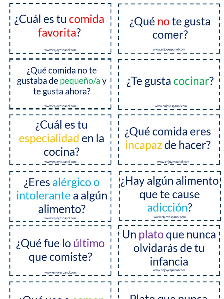 Tarjetas Conversación-La Comida PDF | PDF | Comportamientos ...