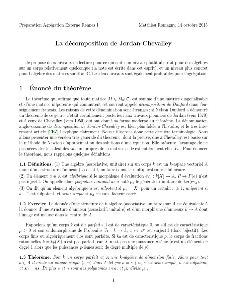 Décomposition de Jordan-Chevalley | PDF | Zéro d'une fonction | Théorie ...