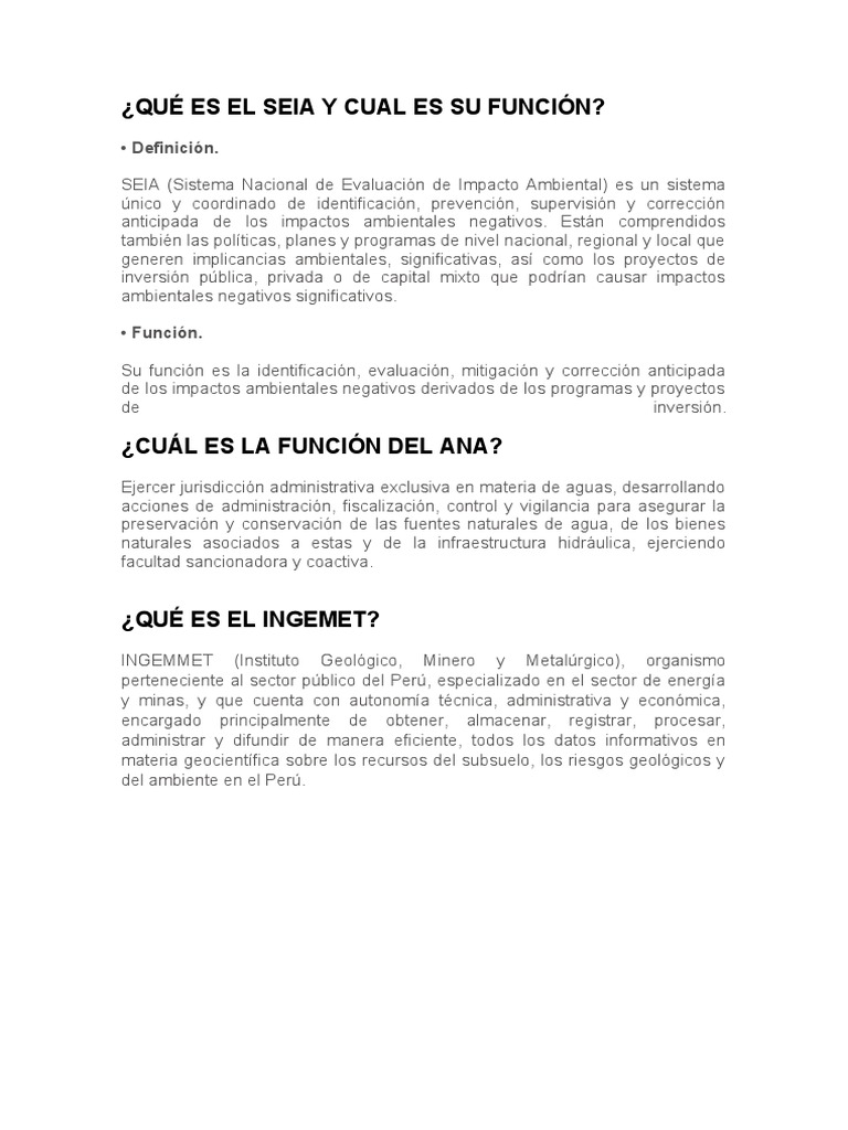 Función y Definición del SEIA en Perú | PDF | Ciencias sociales | Salud ...