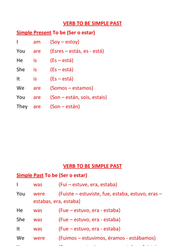 Verb To Be Simple Past Notes | PDF