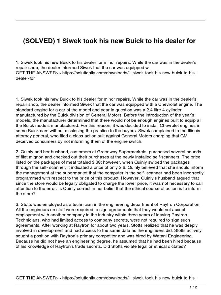 1 Siwek Took His New Buick To His Dealer For | PDF | Buick | General Motors
