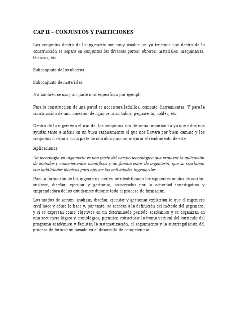 Cap Ii - Conjuntos y Particiones | PDF | Conjunto (Matemáticas) | Ingeniería