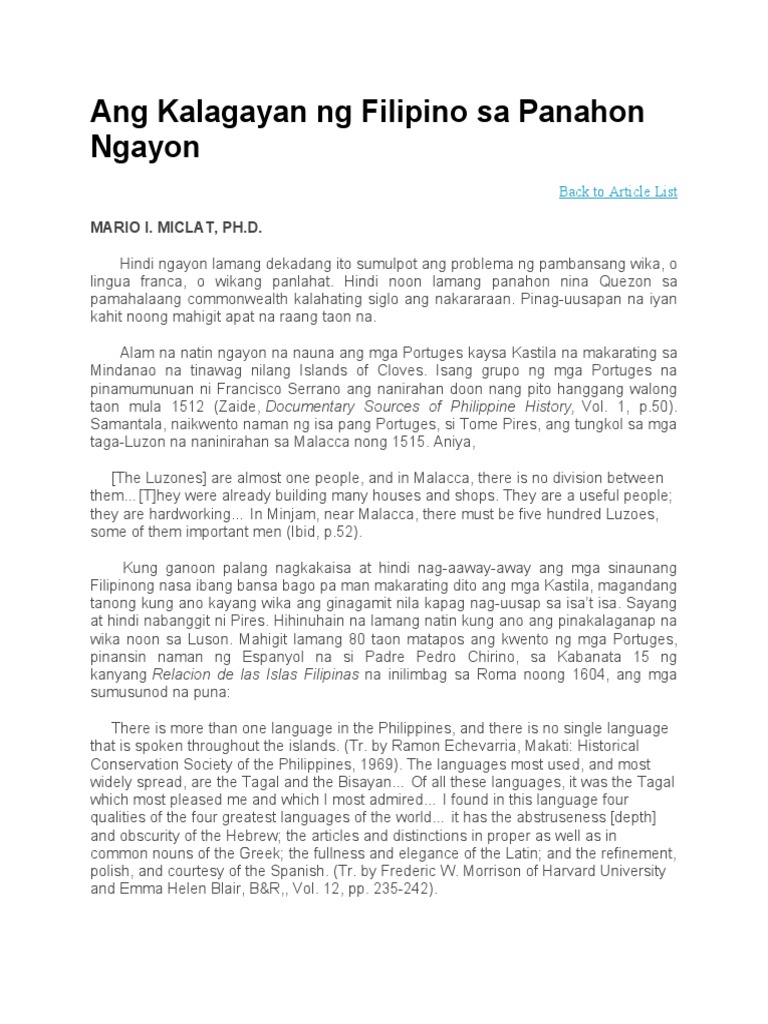 Ang Kalagayan NG Filipino Sa Panahon Ngayon | PDF