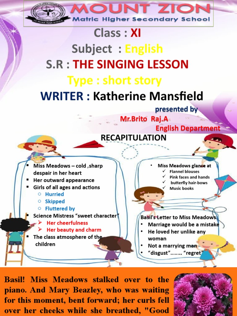 Class: Subject: S.R:: XI The Singing Lesson | PDF | Entertainment (General)