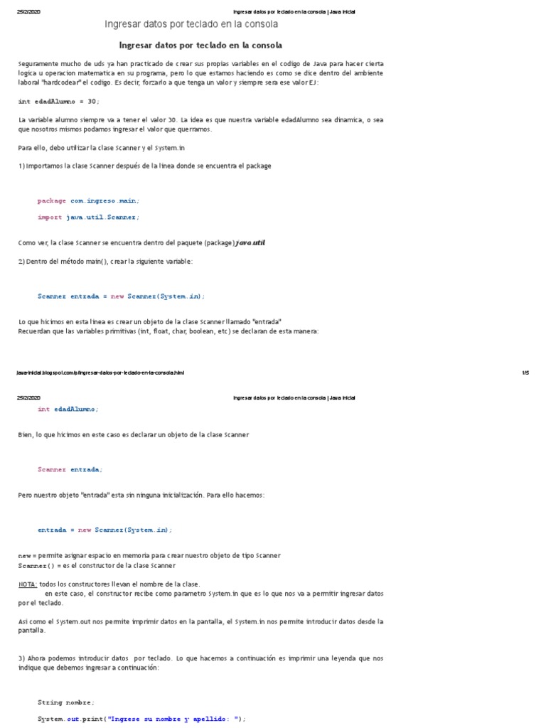 Ingreso de Datos en Java con Scanner | PDF | Objeto (informática) | Java (lenguaje de programación)
