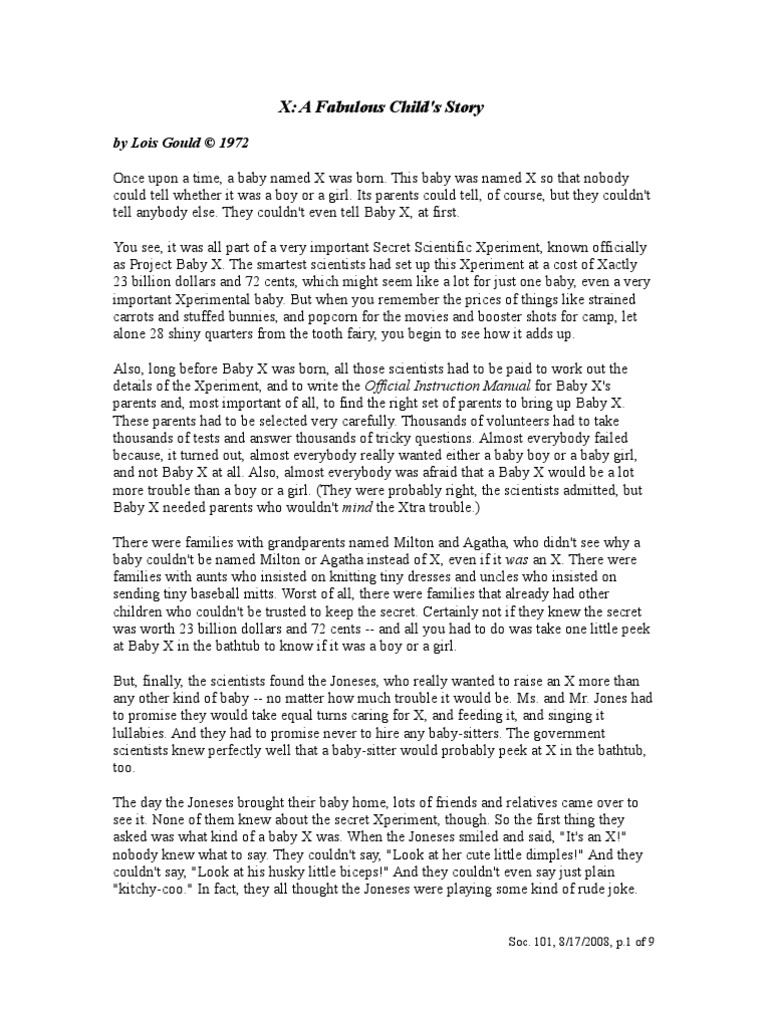 X: A Fabulous Child's Story: by Lois Gould © 1972 | PDF | Leisure