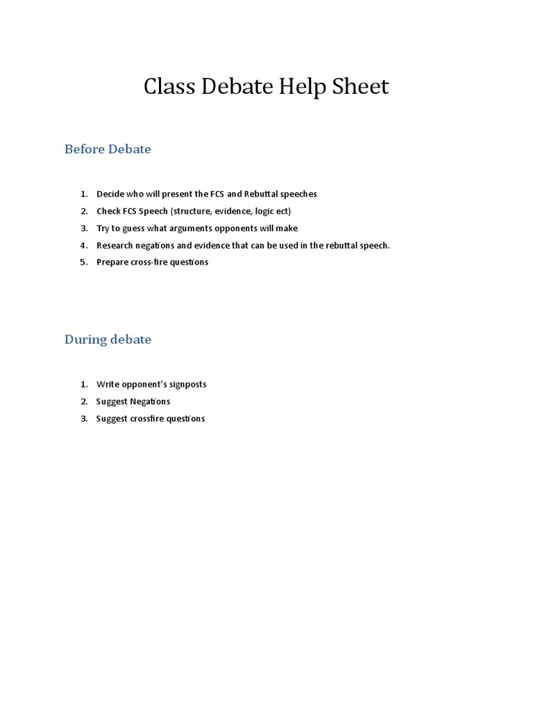 Class Debate Help Sheet | PDF