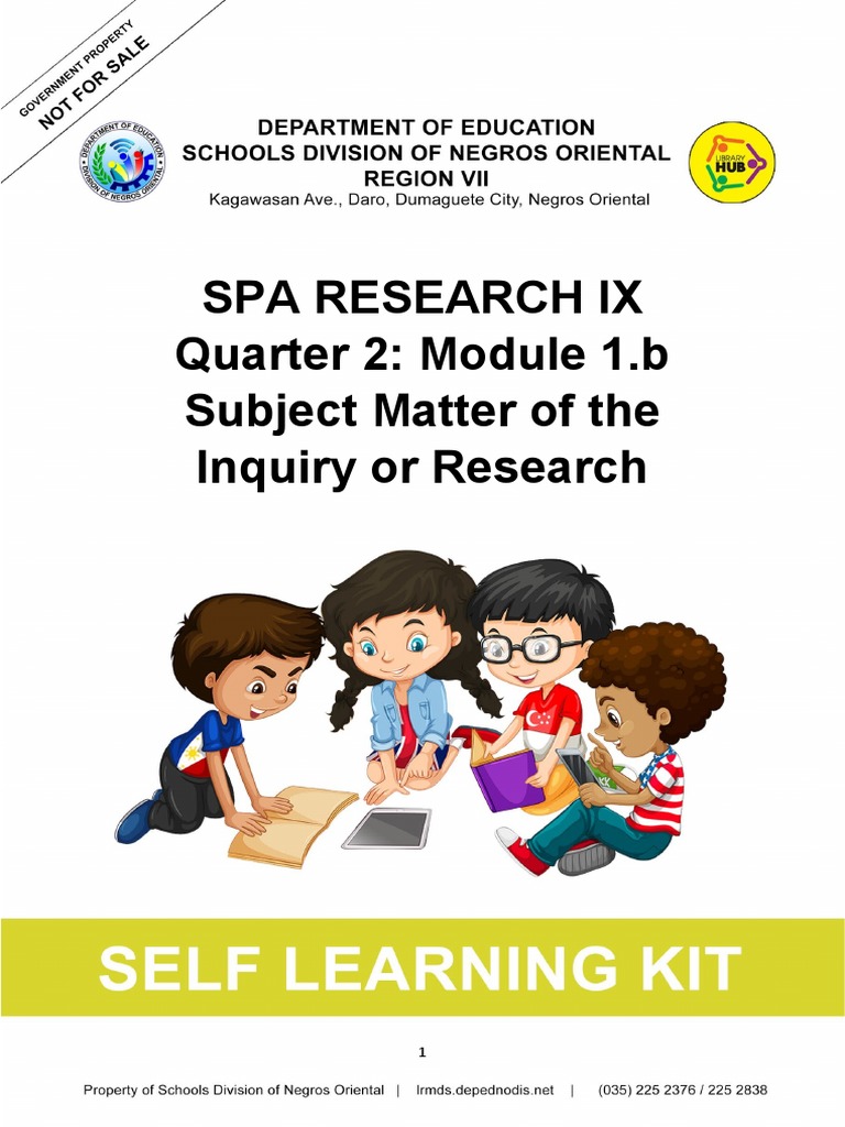 Spa Research Ix Quarter 2: Module 1.b Subject Matter of The Inquiry or ...