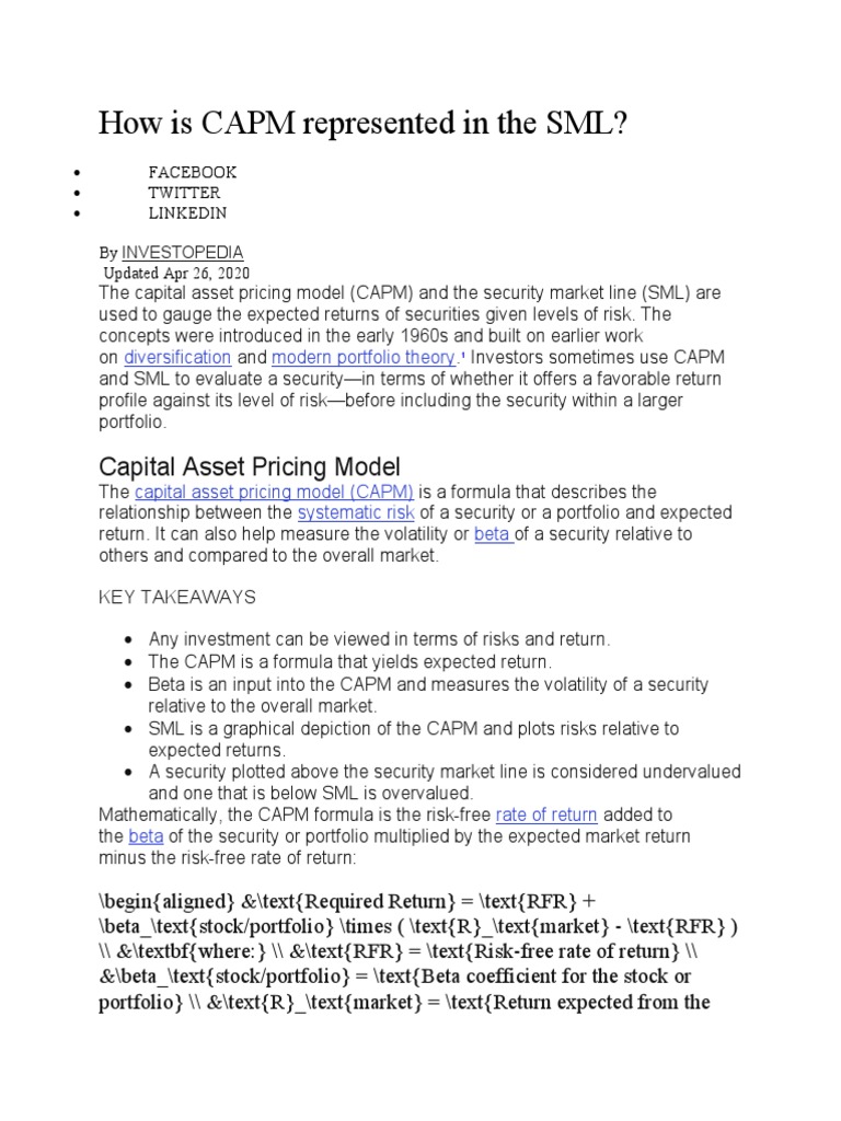 CAPM and SML: Risk and Return Analysis | PDF | Capital Asset Pricing ...