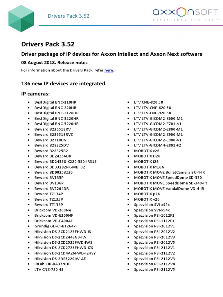 Release Notes For Drivers Pack v3.52 ENG | PDF