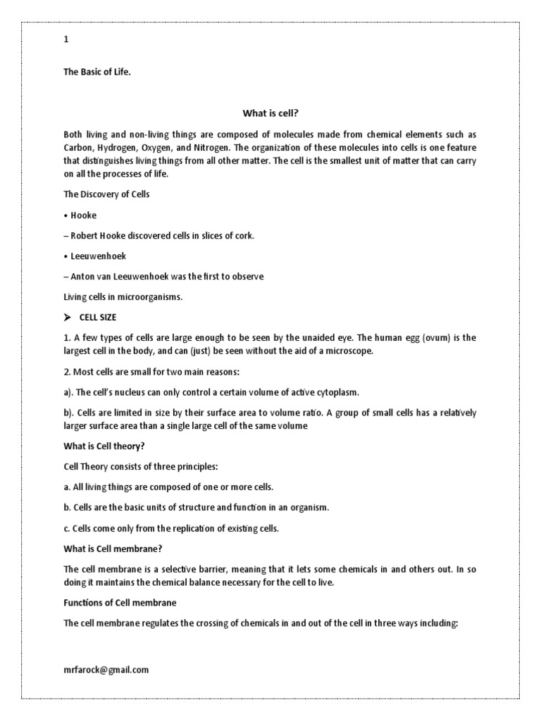 The Basic of Life | PDF | Cytoplasm | Cell Membrane