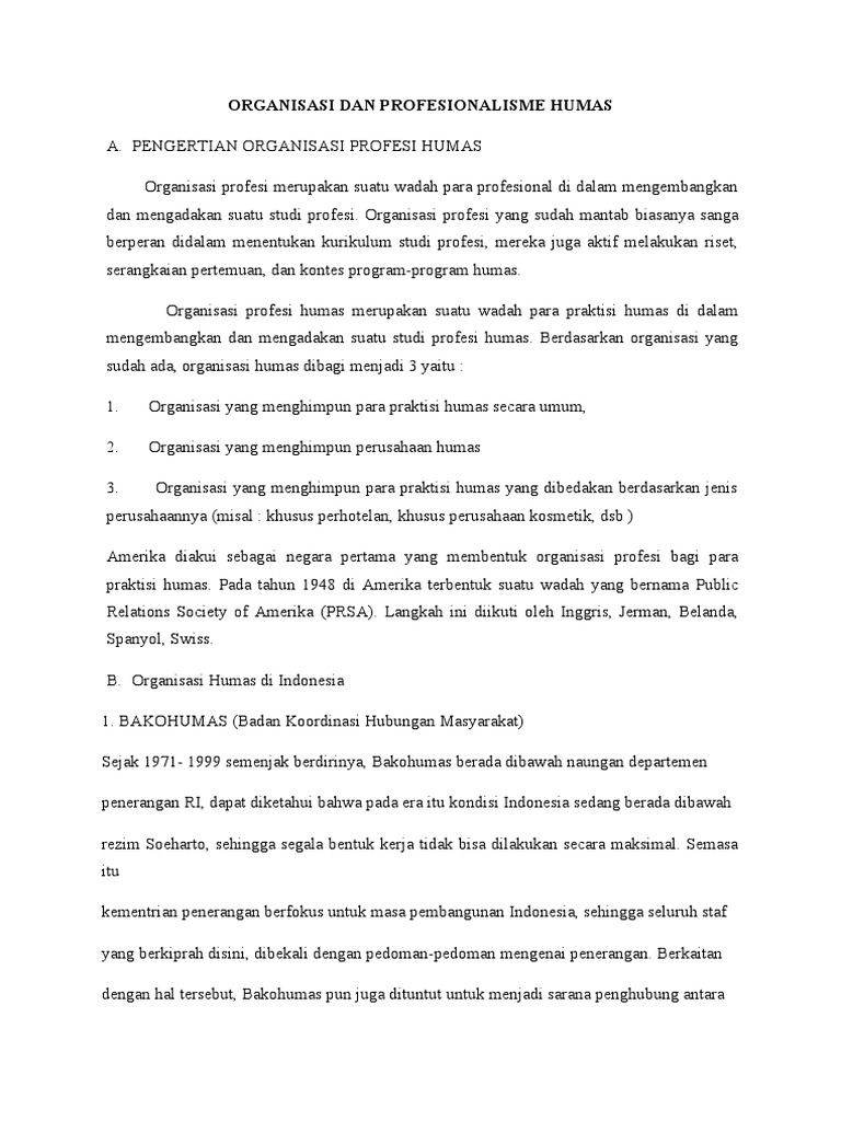 Materi 3 Bab 2. Organisasi Dan Profesionalisme Humas | PDF