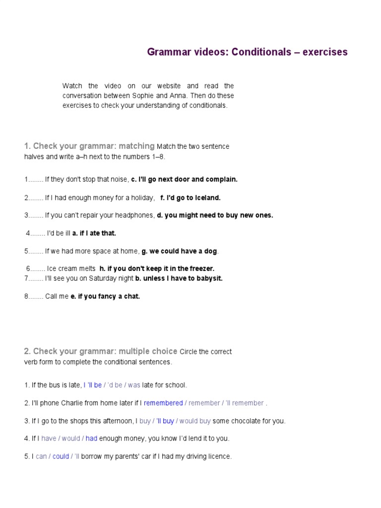 Grammar Videos: Conditionals - Exercises: 1. Check Your Grammar ...