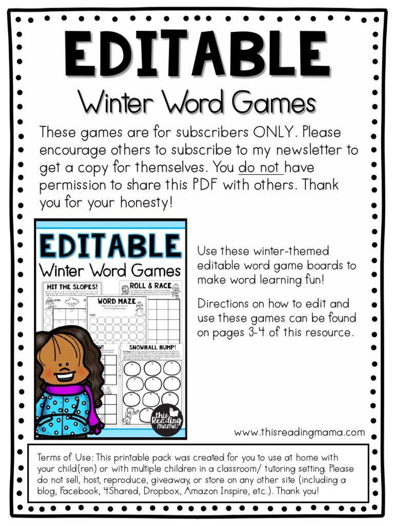 Winter Word Games: Editable | PDF | Software | Computing