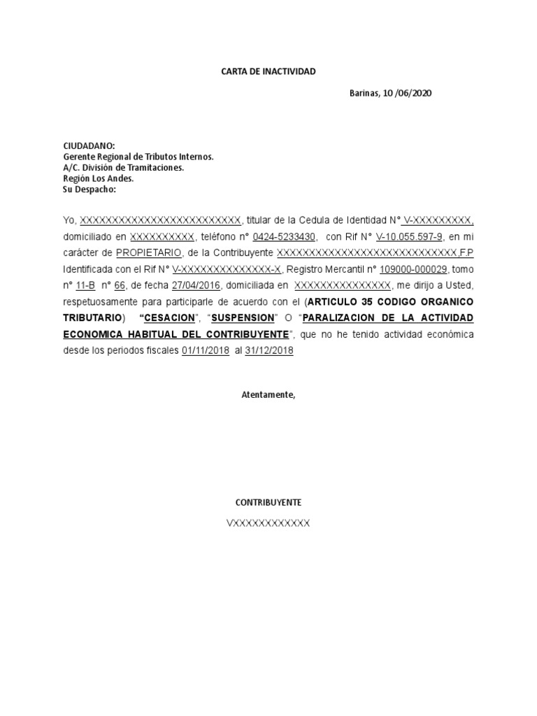 Cartas de Inactividad | PDF