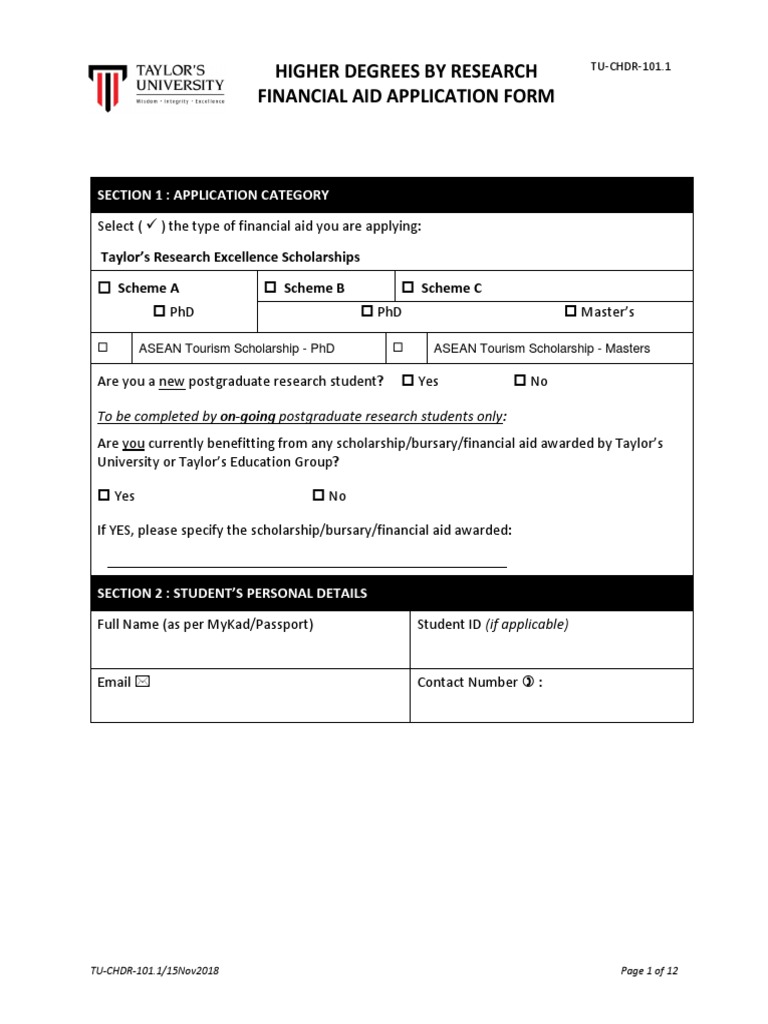 Financial Aid Application for Research Degrees | PDF | Postgraduate ...