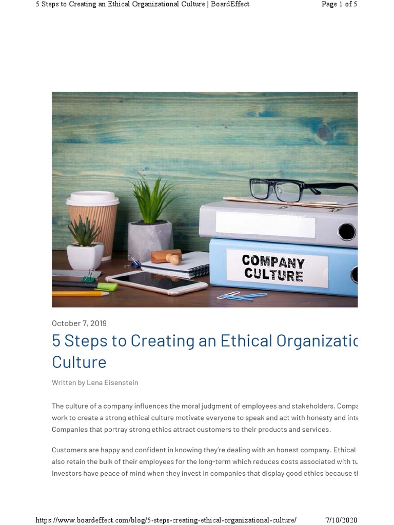 5 Steps To Creating An Ethical Organizatio Culture: October 7, 2019 ...