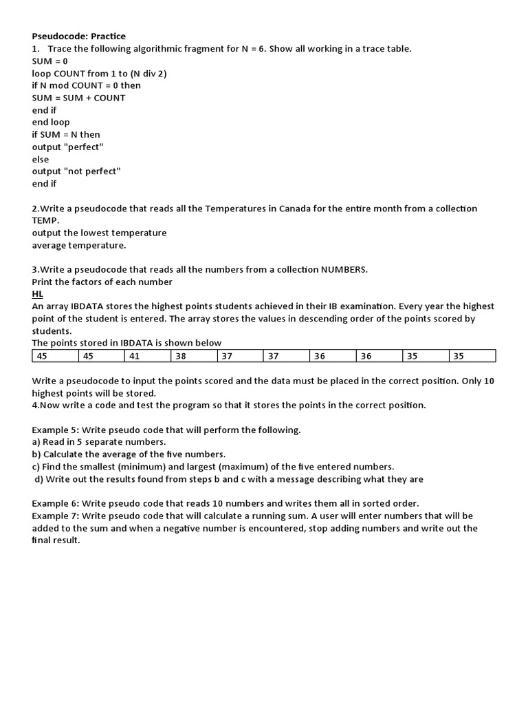 Pseudocode Practice | PDF | Software Engineering | Algorithms And Data Structures