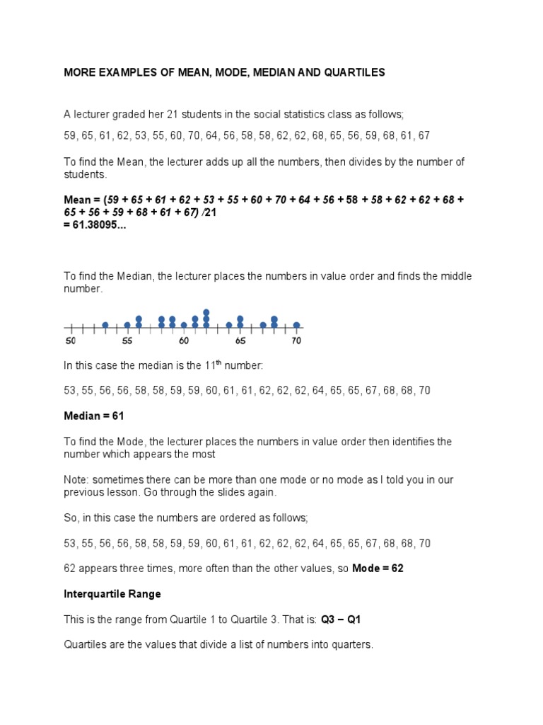 More Examples of Mean Mode Median | PDF | Quartile | Median