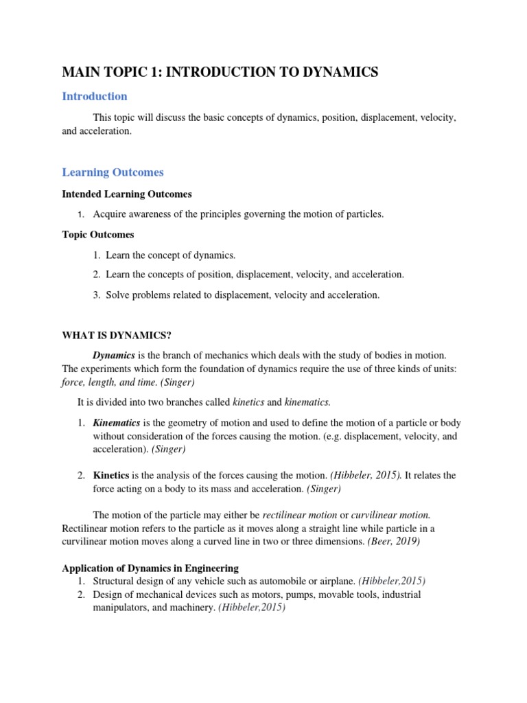 MODULE 1. Introduction To Dynamics | PDF | Velocity | Acceleration