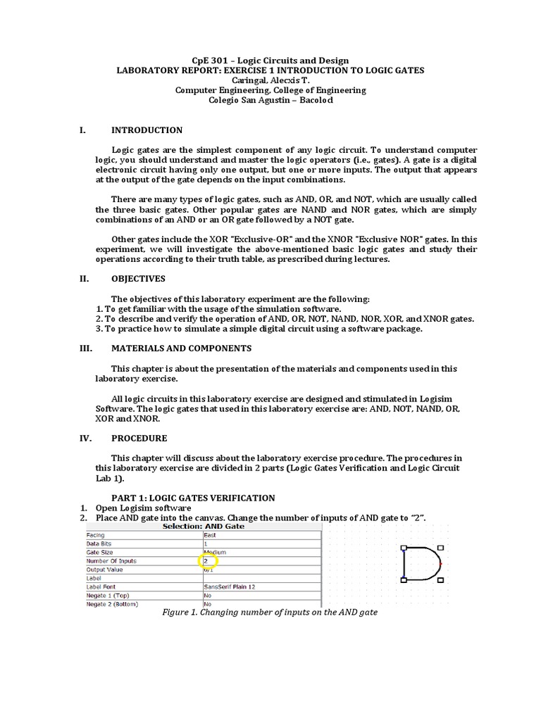 Cpe 301 Lab 1 - Caringal | PDF | Logic Gate | Digital Electronics