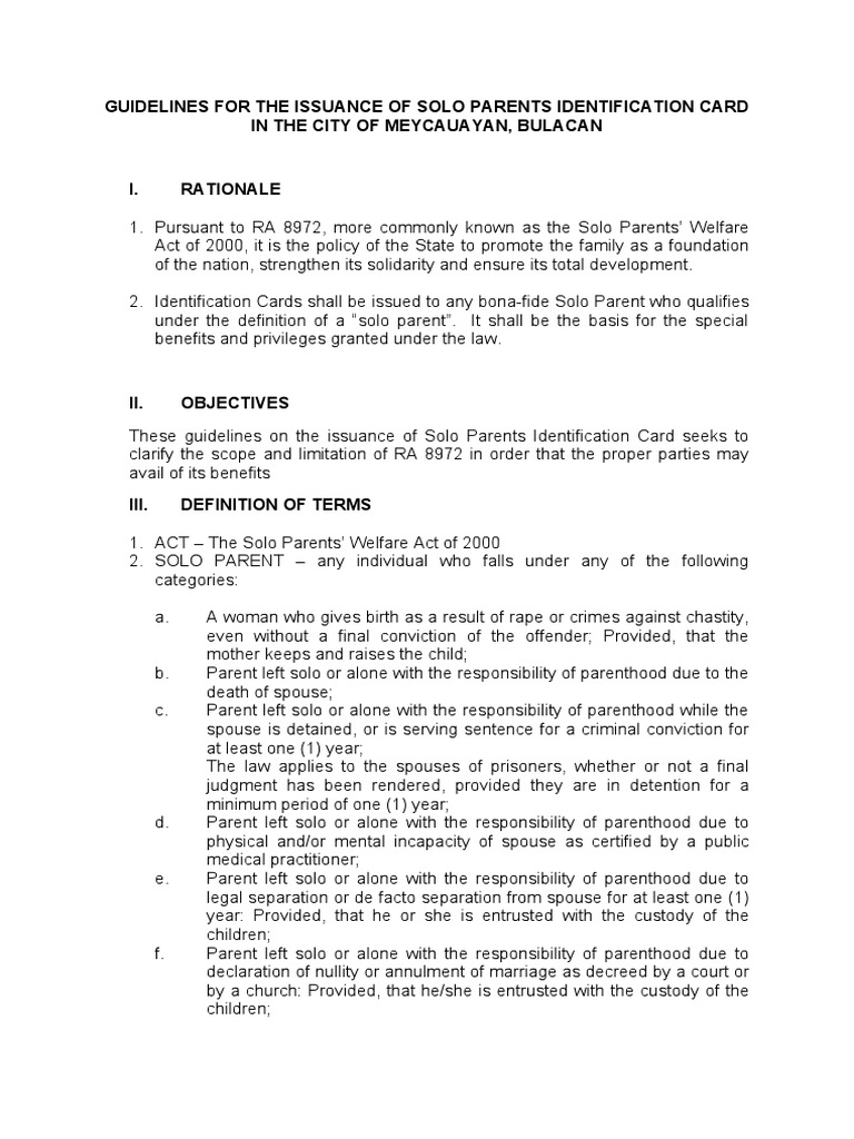 Guidelines For The Issuance of Solo Parents Id | PDF | Identity ...