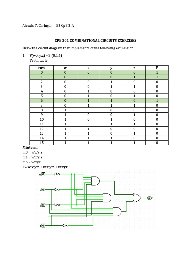 Cpe 301 Combinational Circuits Exercises | PDF | Arithmetic | Computer Architecture