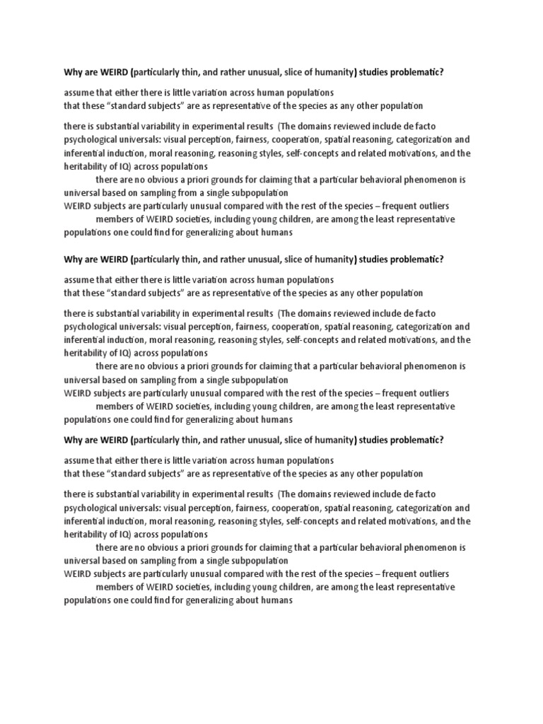 Problems with WEIRD Studies in Psychology | PDF | Intelligence Quotient ...