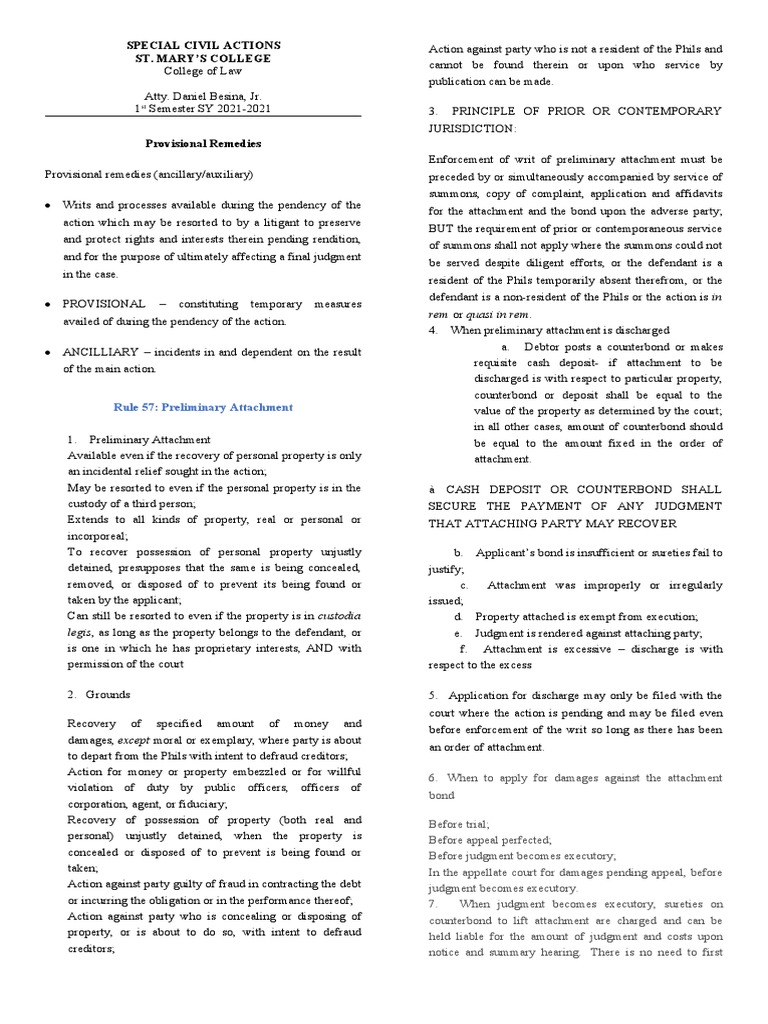 Provisional Remedies in Civil Actions | PDF | Garnishment | Lawsuit