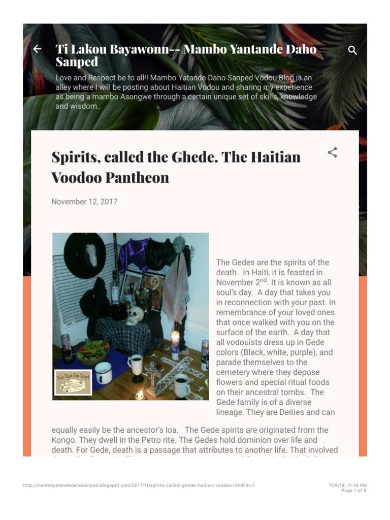 Spirits, Called The Ghede. The Haitian Voodoo Pantheon | PDF | Haitian ...