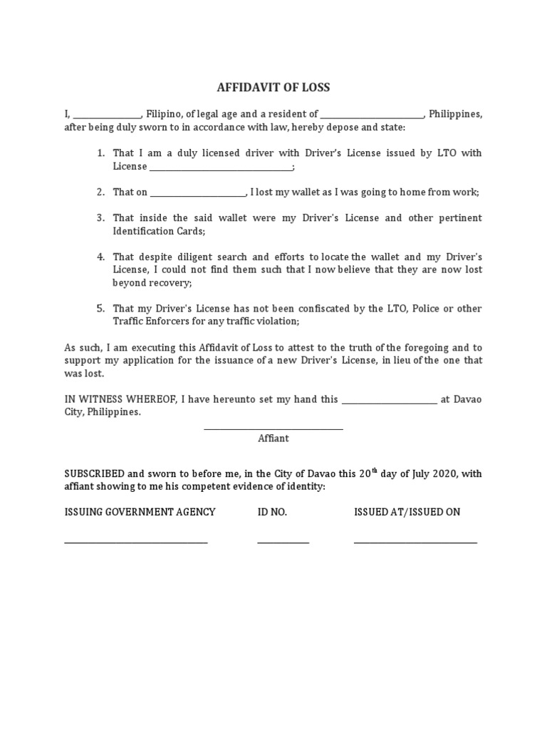 Affidavit of Loss LTO | PDF