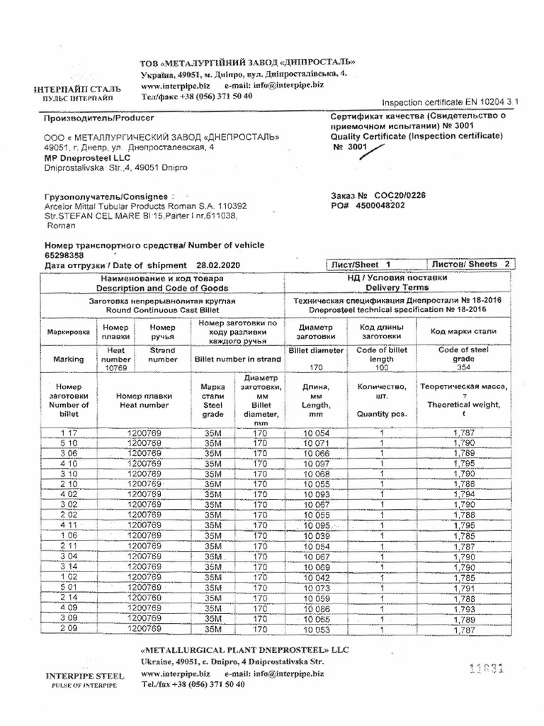 Raw Material MTC - API 5L GR B PSL 2 | PDF | Metals | Materials