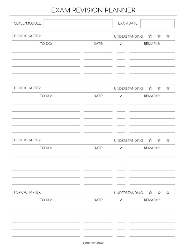 Exam Revision Planner Template | PDF
