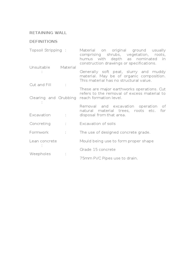 Method Statement Retaining Wall | PDF | Concrete | Excavation (Archaeology)