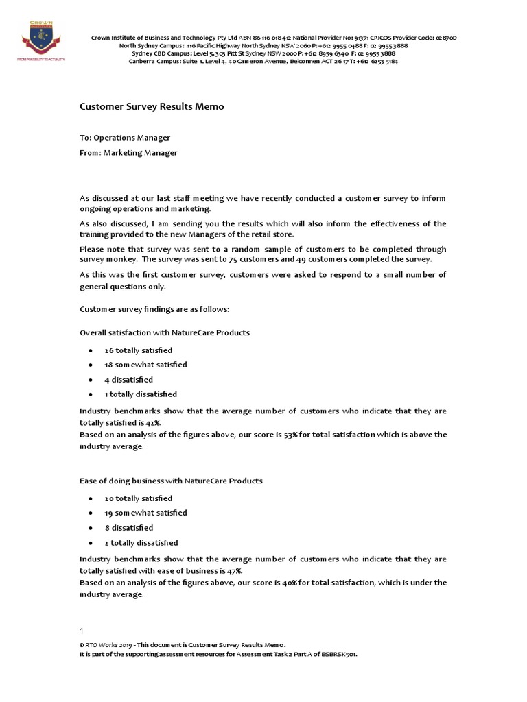 Customer Survey Results Memo | PDF | Economies | Business