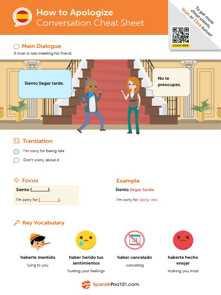How To Apologize Conversation Cheat Sheet: Main Dialogue | PDF