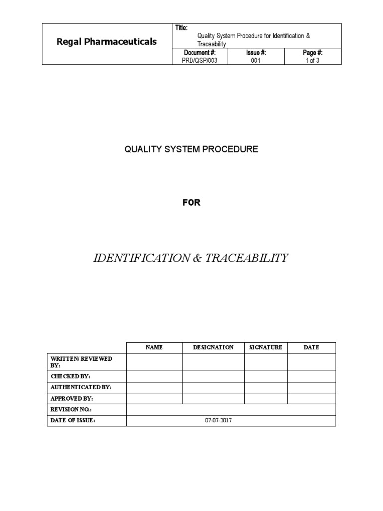 Quality System Procedure Identification & Traceability | PDF | Business ...