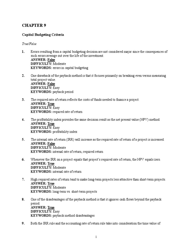 Chapter 9 Capital Budgeting Techniques | PDF | Internal Rate Of Return ...