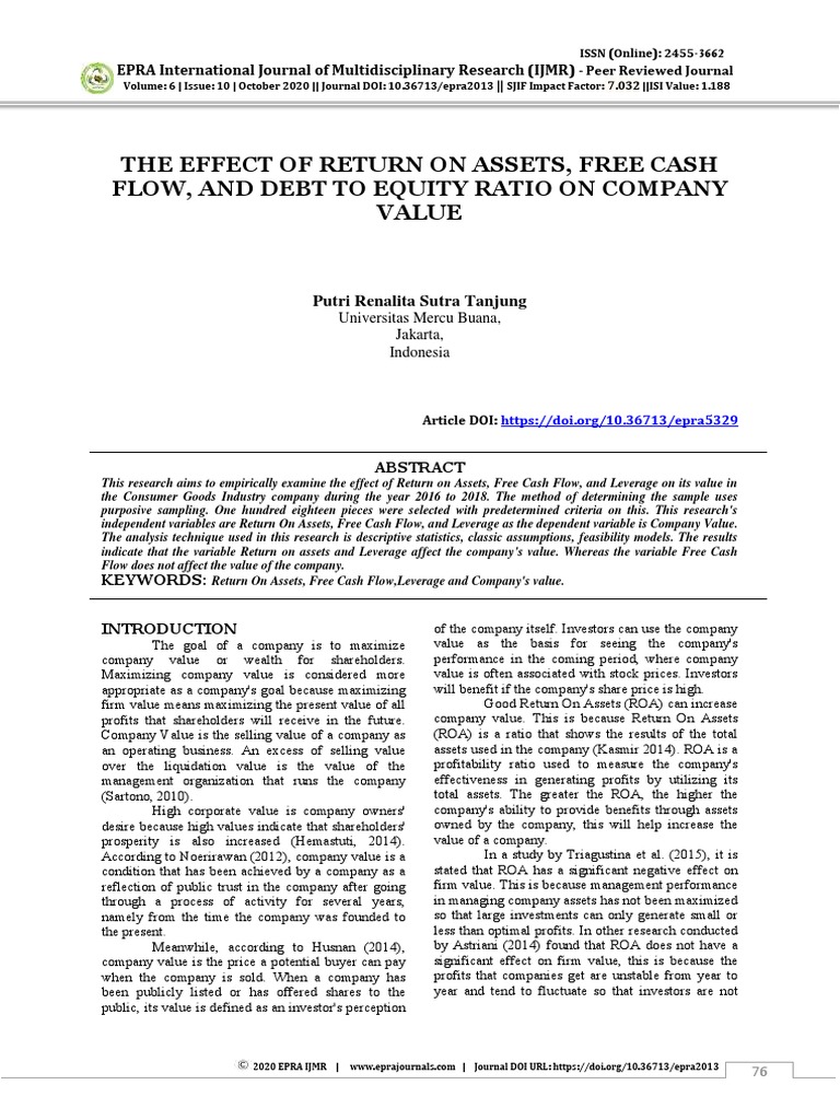 The Effect of Return On Assets, Free Cash Flow, and Debt To Equity ...
